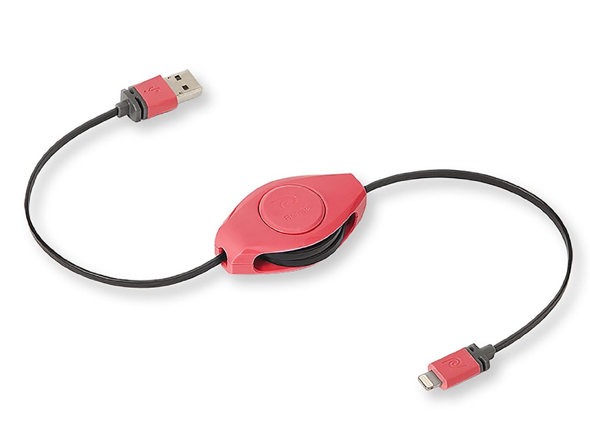 ReTrak Retractable iPhone 5/6 iPad Lightning Charge and Sync Cable - Pink